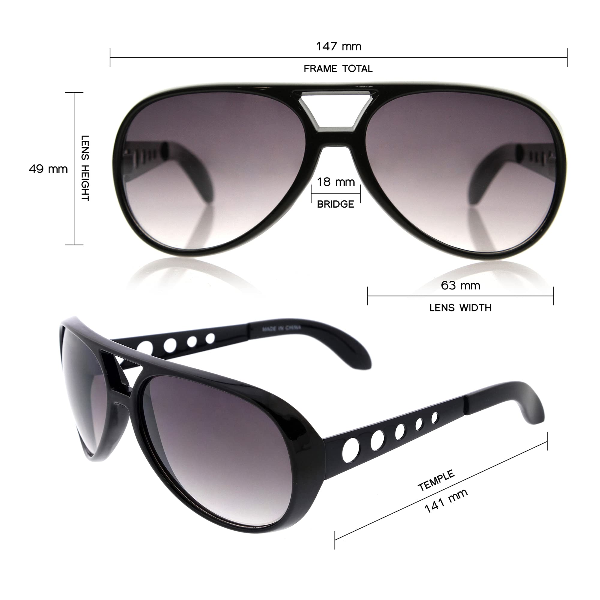 Large King of Rock Rock & Roll Aviator Sunglasses (Black)