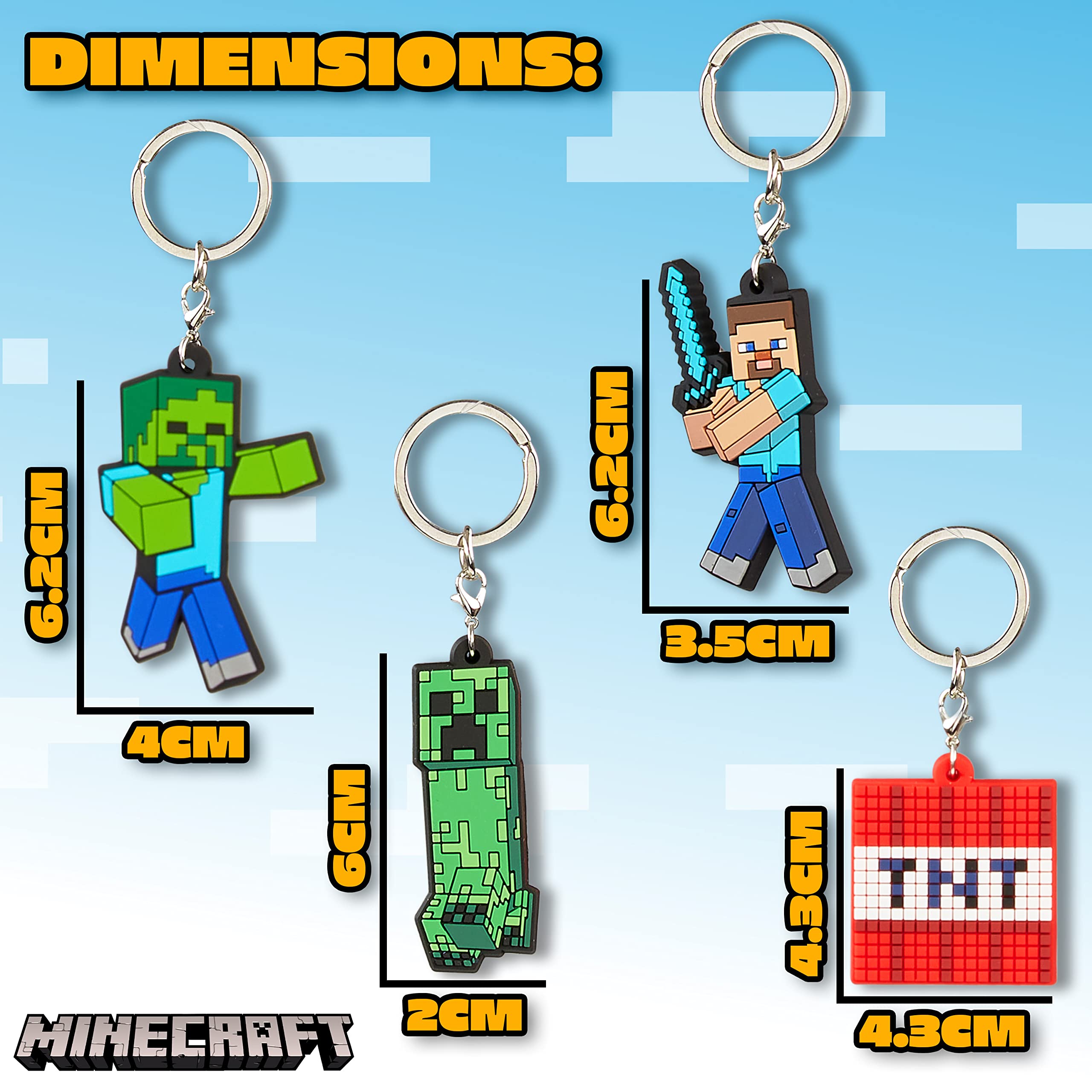 Minecraft Kids Keyrings and Silicone Wristband Set - Creeper Key Chain Set of 4, Collectables Gaming Gifts (Multi - Keyring Set)