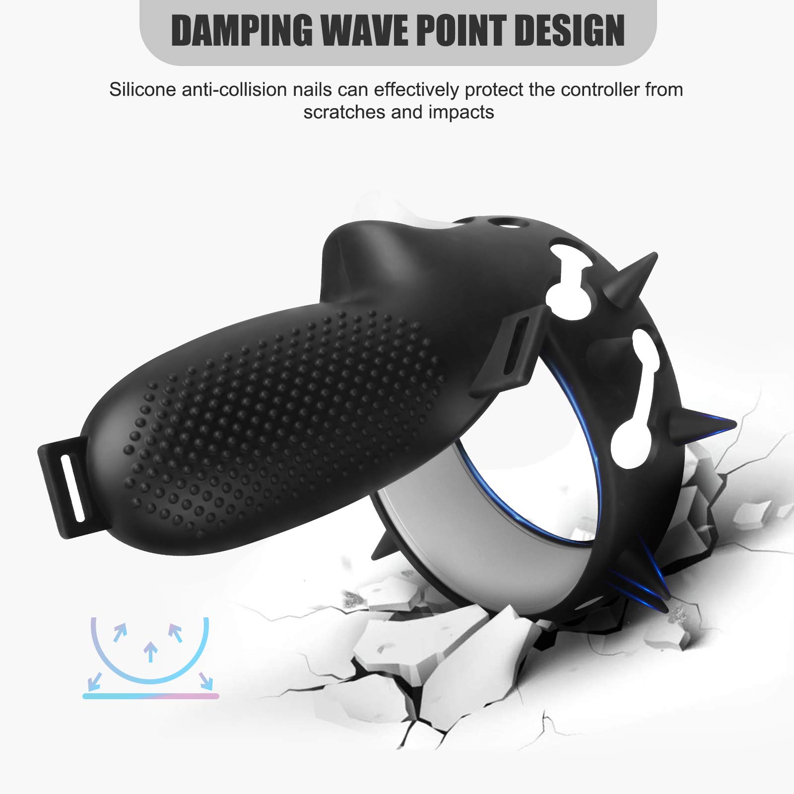 MASiKEN Controller Grips Cover with Face Cover for Meta Oculus Quest 2, Anti-Throw Grips Spike Cover with Adjustable Wrist Strap and Sweatproof Silicone Face Pad, Quest 2 Accessories Kit (Black)