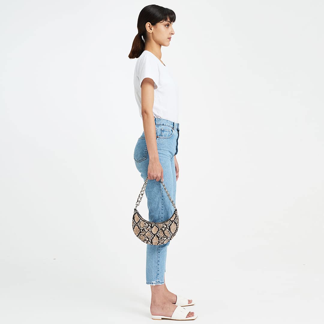 SINBONO Women Shoulder Bag, Cairo Vegan Leather Saddle Bag Handbag Ladies Designer Classic Purse(Natural Snake Embossed)