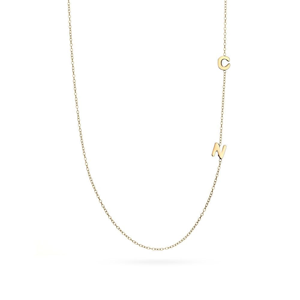 Personalized Gold Tone 2 Letter Women's Sideways Initial Necklace, 16" Chain - Personalized Initial Necklace for Her - Custom Necklace for Women - Birthday Gift - Gift for Her - Gifts for Mom