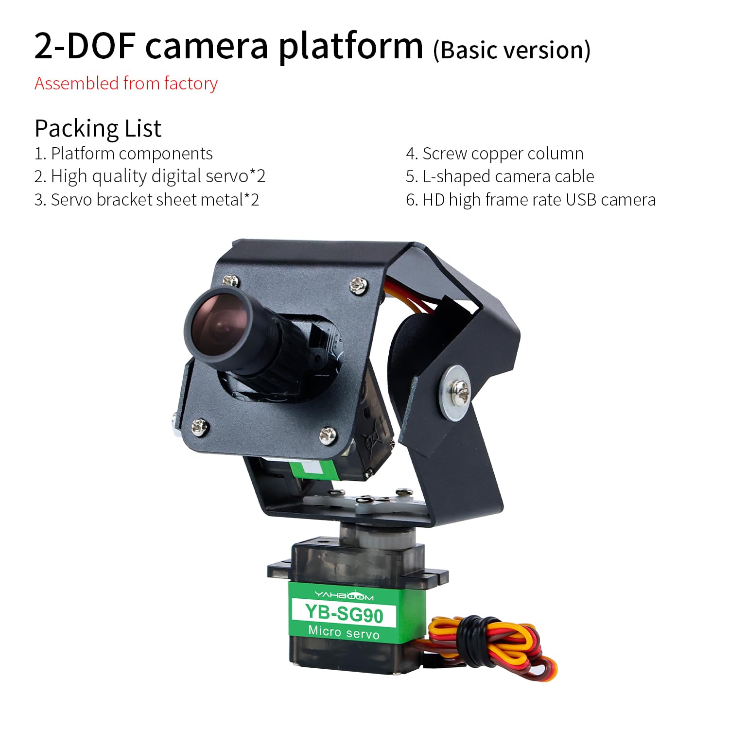 Yahboom Digital Servo 2DOF Multi-Angle Steering Gimbal Electric 2 Degrees of Freedom Camera PTZ with LED Light for DIY Robot Car (2DOF Basic Ver)