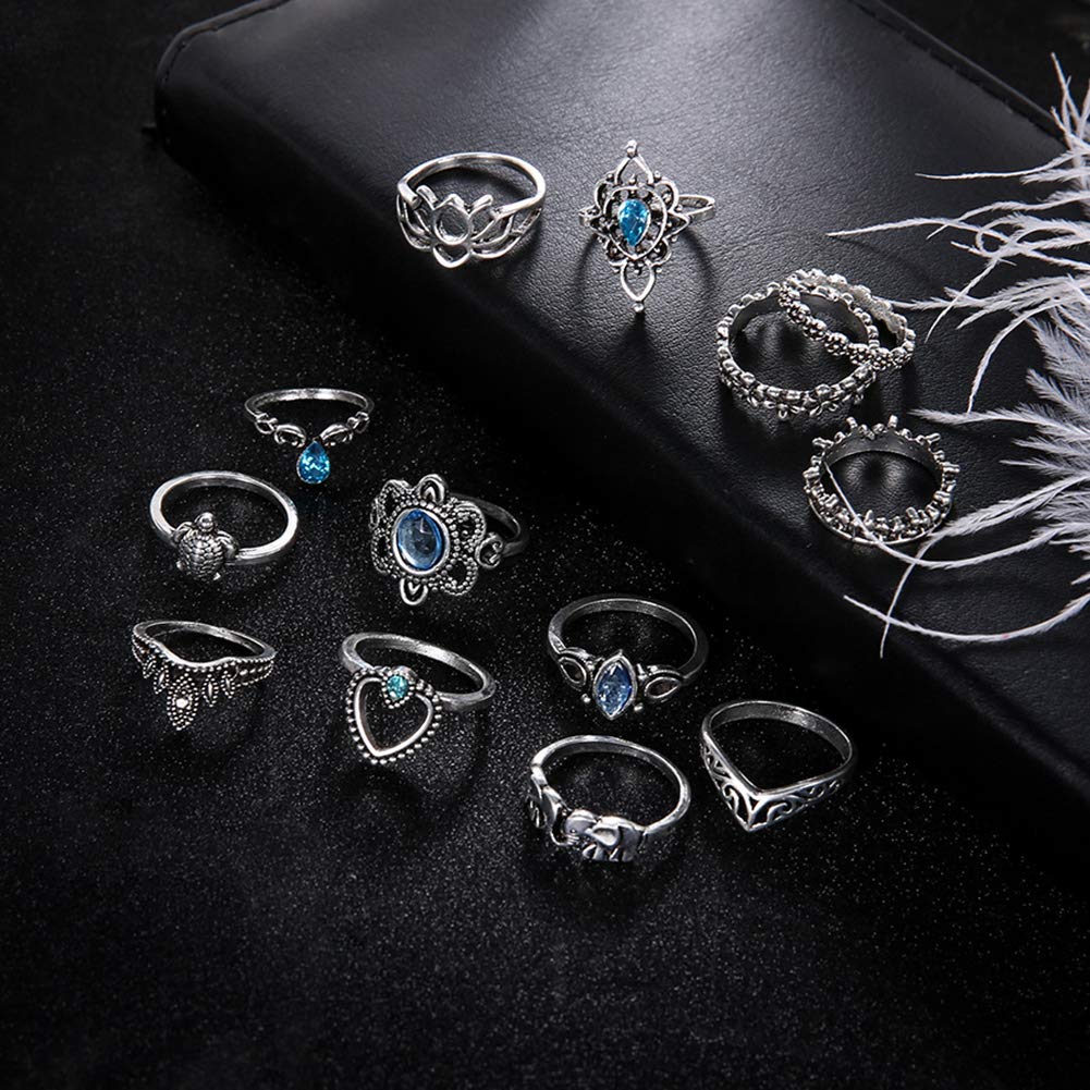 LOLIAS 60 Pcs Vintage Knuckle Ring Set for Women Stackable Rings Set Hollow Carved Flowers