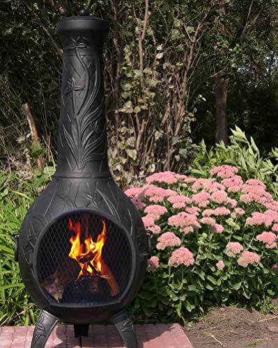 The Blue Rooster Orchid Chiminea Outdoor Fireplace in Charcoal - Deck and Patio Friendly