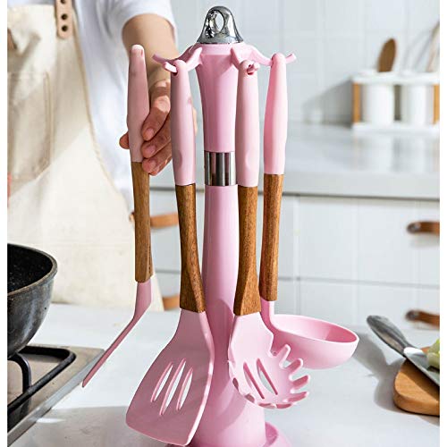 LMMDP 1/6 PCS Cooking Tools Set Premium Silicone Kitchen Cooking Utensils Set with Storage Box Tongs Spatula Soup Spoon