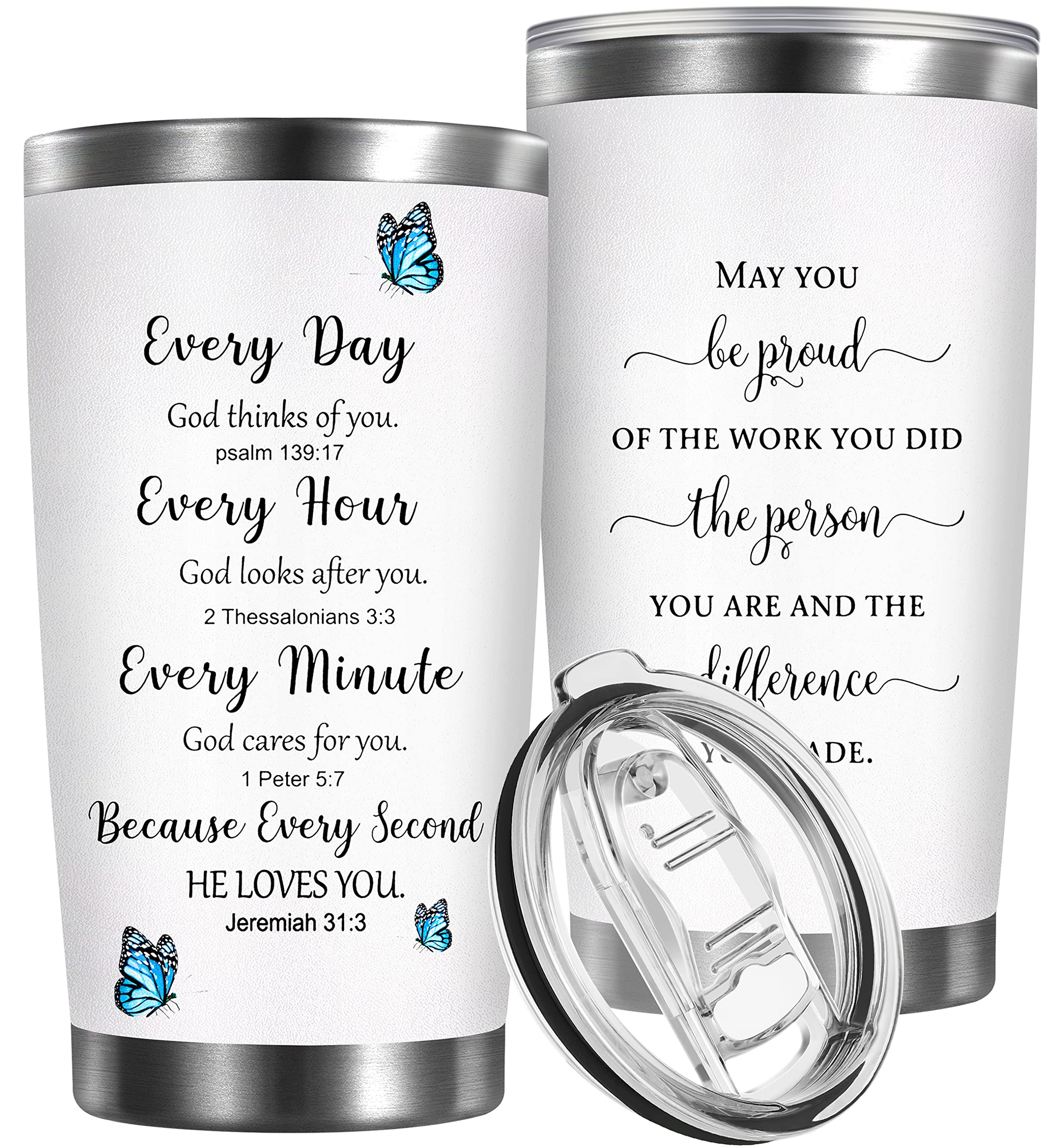 Petitian Christian Gifts for Women Faith Inspirational Gift Religious Bible Verse Gifts for Friends Girls Sister Spiritual Butterfly 20 OZ Stainless Steel Tumbler Birthday Gifts for Mom Mothers Day