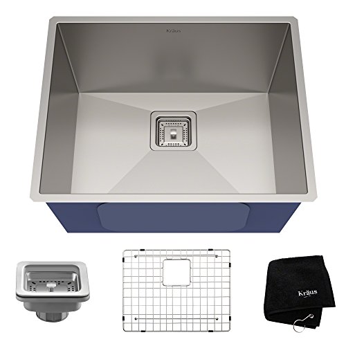 KRAUS Pax 22 1/2-inch 16 Gauge Undermount Single Bowl Stainless Steel Kitchen Sink, KHU23, Satin