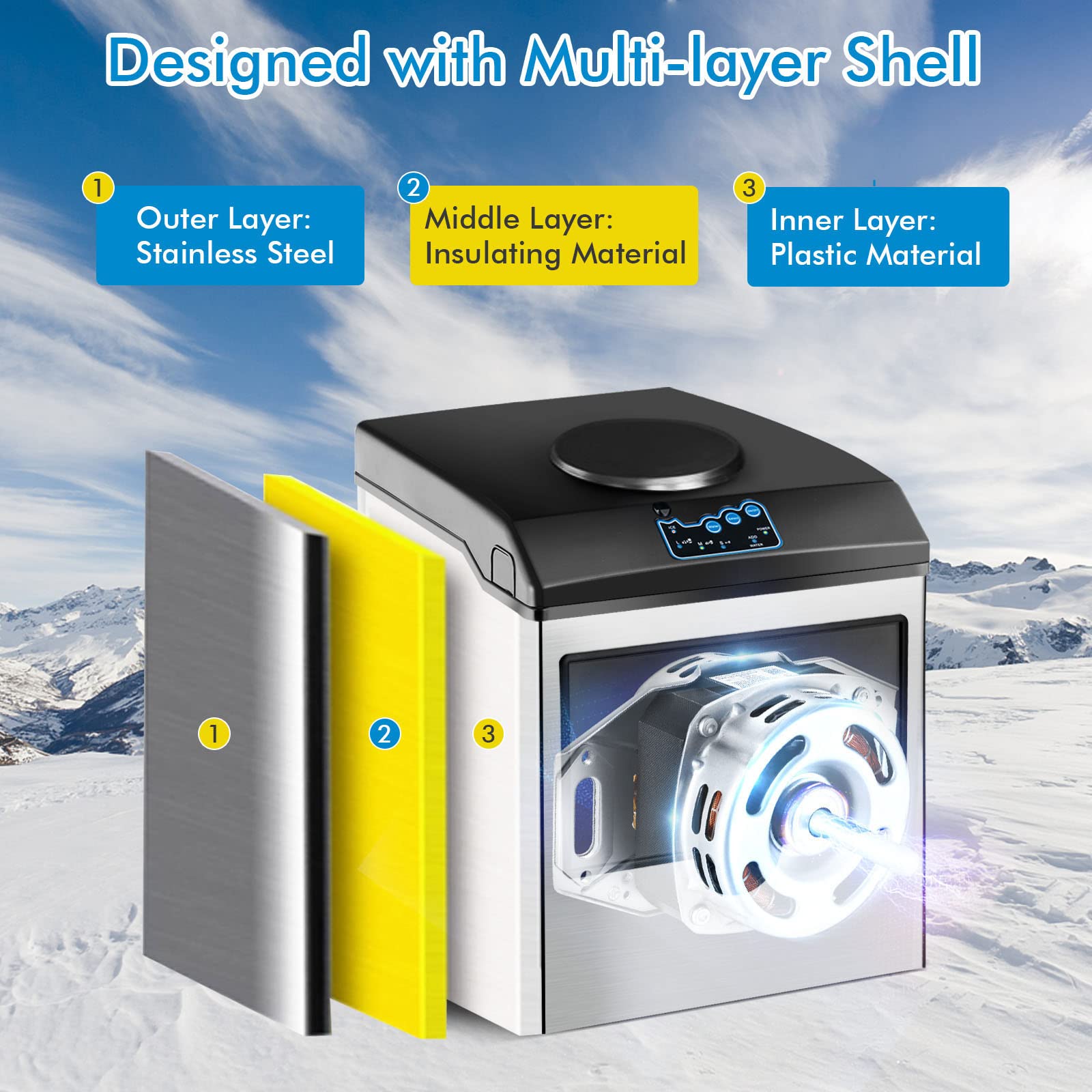 PETSITE 2-in-1 Ice Maker Water Dispenser Countertop, Portable Electronic Machine with Water Cooler Dispenser, 48 LBS/Day, 3 Size Ice Cube, Fast 6 Mins, Stainless Steel
