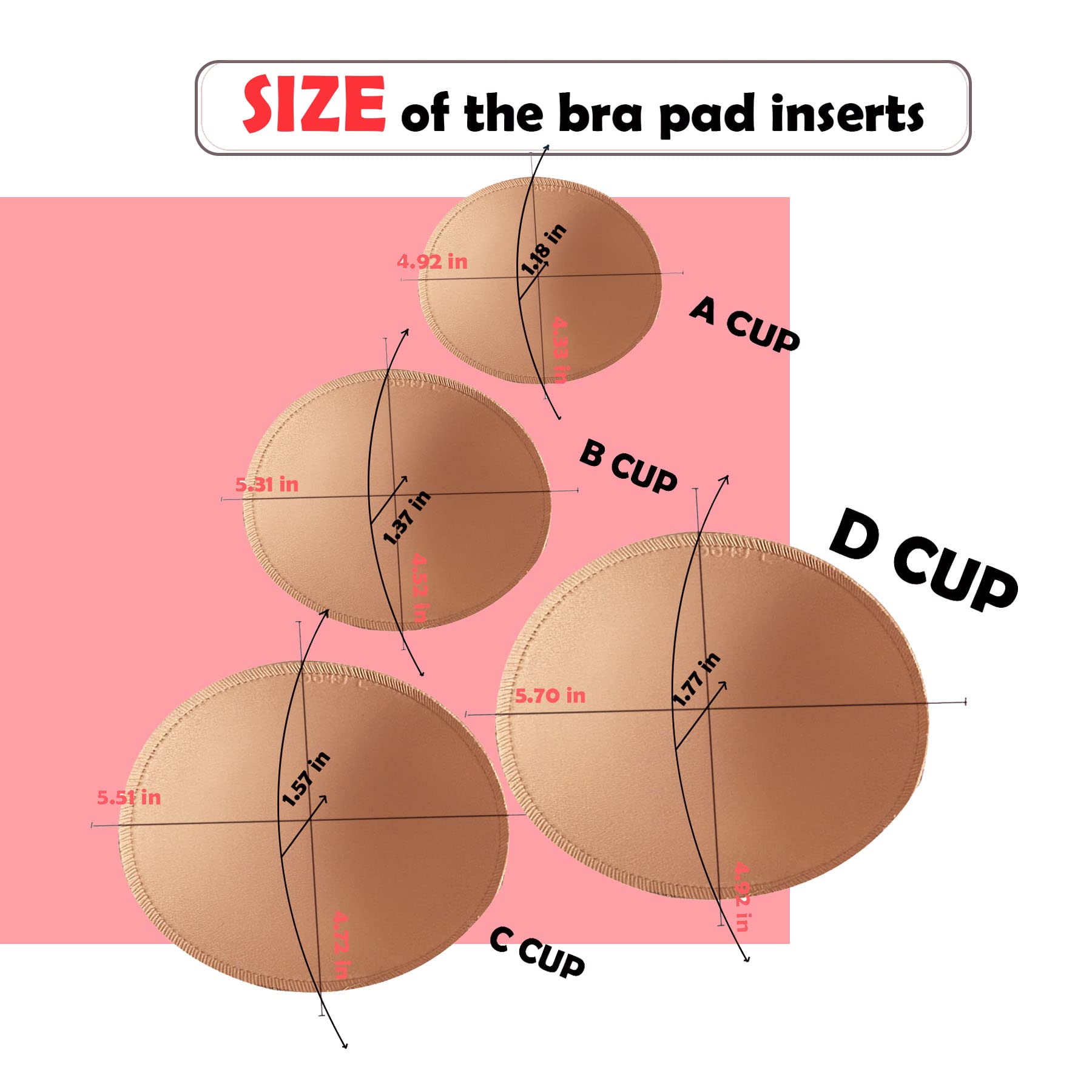 MINELEVEN Soft Oval High Resilience Sport Bra Cup Inserts,3-Pairs with Transparent Ivisible Tread, Update Nedle Psher
