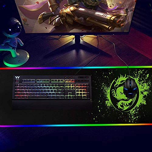 Large RGB Gaming Mouse Pad - 15 Light Modes Extended Computer Keyboard Mat, Anime Dragon Mouse Pad,High-Performance Mouse Pad Optimized for Gamer 31.5 X 12in (Red)