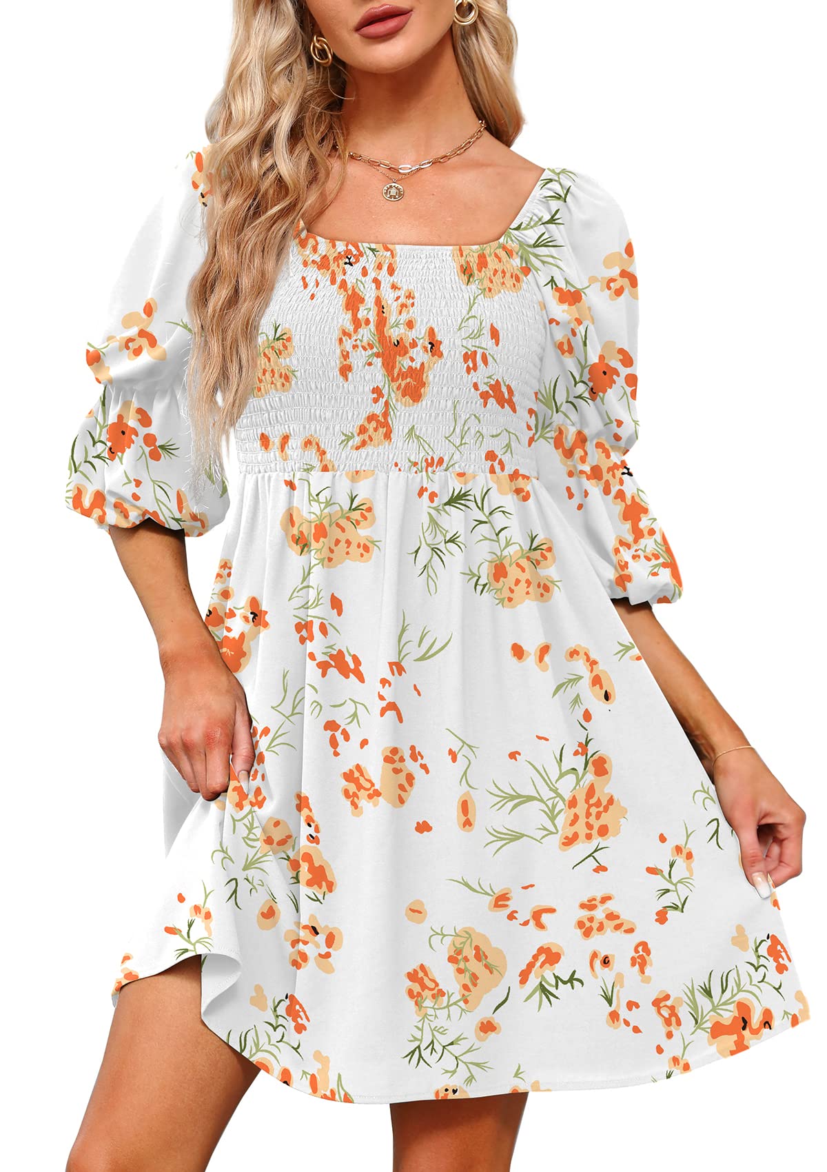 OFEEFAN Engagement Dresses for Photoshoot White Vacation Square Neck Off The Shoulder M