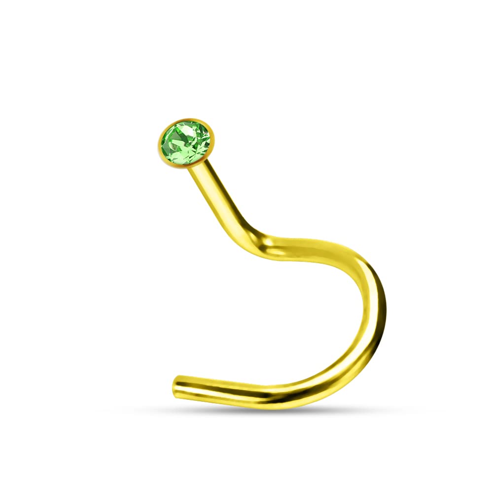 Light Green Gemstone 20 Gauge Gold Anodized 316L Surgical Steel Nose Screw - Nose Stud Nose Piercing Jewelry