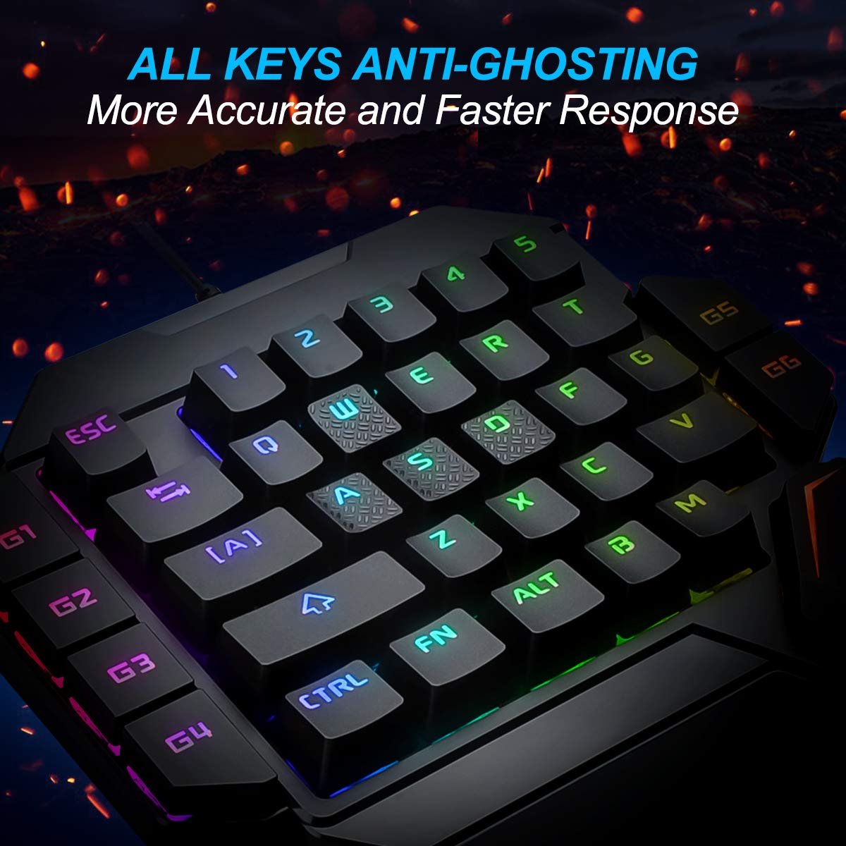 One Handed RGB Mechanical Keyboard, Jhua Ergonomic Half Gaming Keyboard 35 Keys with Rainbow Backlit Keyboard Wired Gaming Keypad Mini USB Keyboard Single Hand Game Controller for PC PS4 LOL Xbox Game