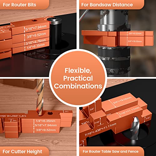 Neitra Router Table Setup Blocks Woodworking - 8pcs Aluminum Alloy Precision Setup Bars for Routers Tables Saw Accessory, Measuring Height Depth Angle Gauge with Storage Case (Each in Varies Thick)