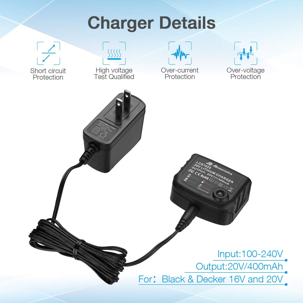 Powerextra 2 Pack LBXR20 Battery 3.0Ah Replace for Black and Decker 20V MAX + 20V Charger for Black Decker 20V MAX 20V