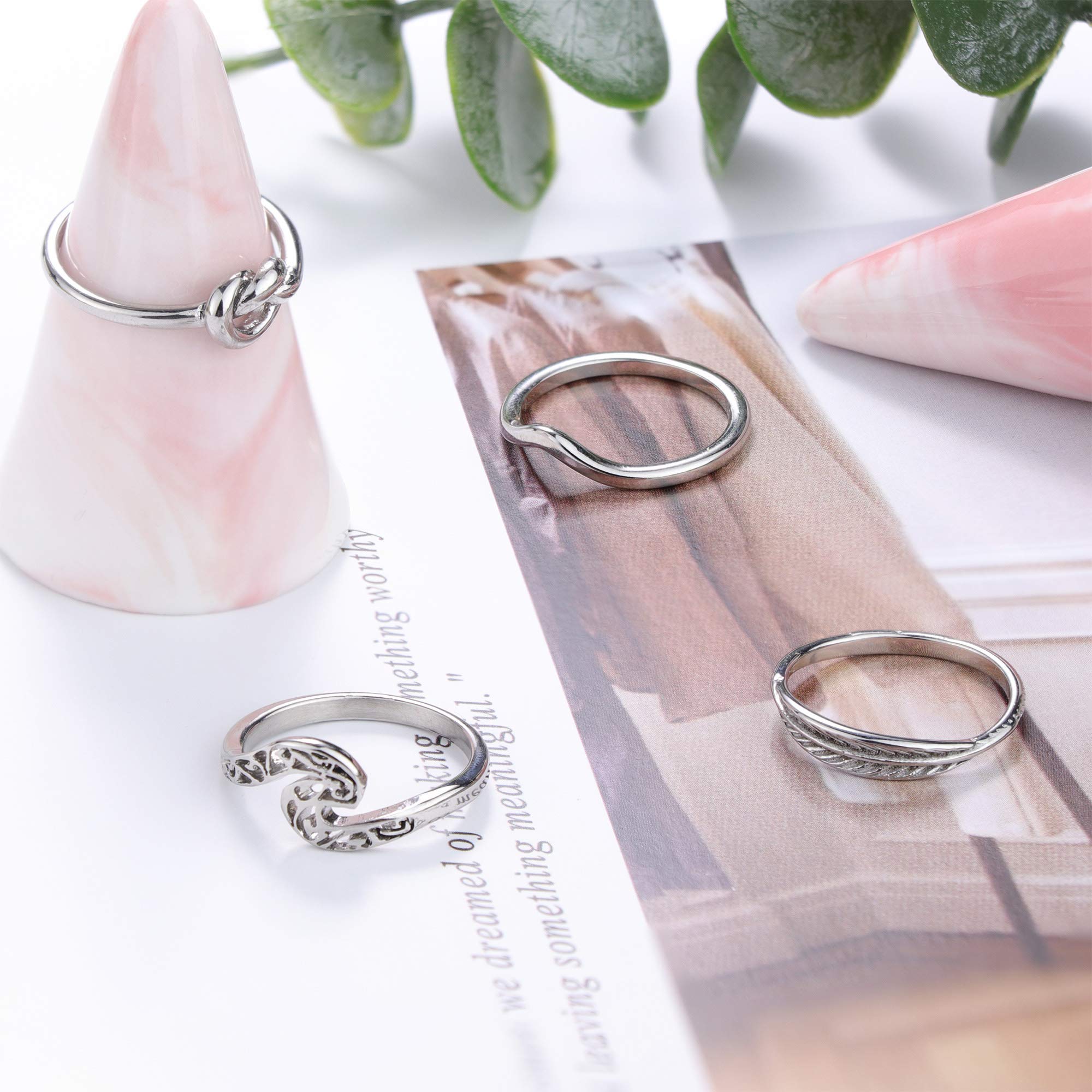 LOLIAS 4 Pcs Stainless Steel Knot Wave Ring for Women Stackable Simple Cute Thumb Rings Set,Size 11