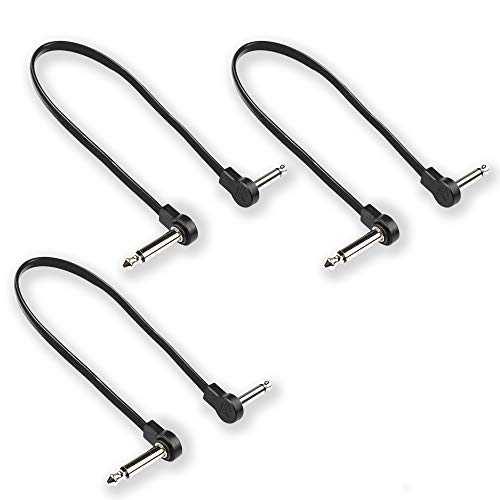 M MAKA Flat Low Profile Guitar Patch Cable 20 inch for Effects Pedals, 1/4 inch Right-Angle, Red, 3-Pack New Version