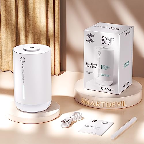 SmartDevil Portable Mini Humidifier, 500ml Small Desk Humidifier, USB Personal Desktop Humidifier for Plants Bedroom Travel Office Home, Auto Shut-Off, 2 Mist Modes, Super Quiet, White