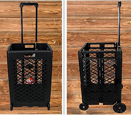 RAZZUM Large Hand Trucks,Plastic Folding Supermarket Shopping Cart Portable Trolley Car Luggage Push Storage Box Storage Box Trolleys/Orange