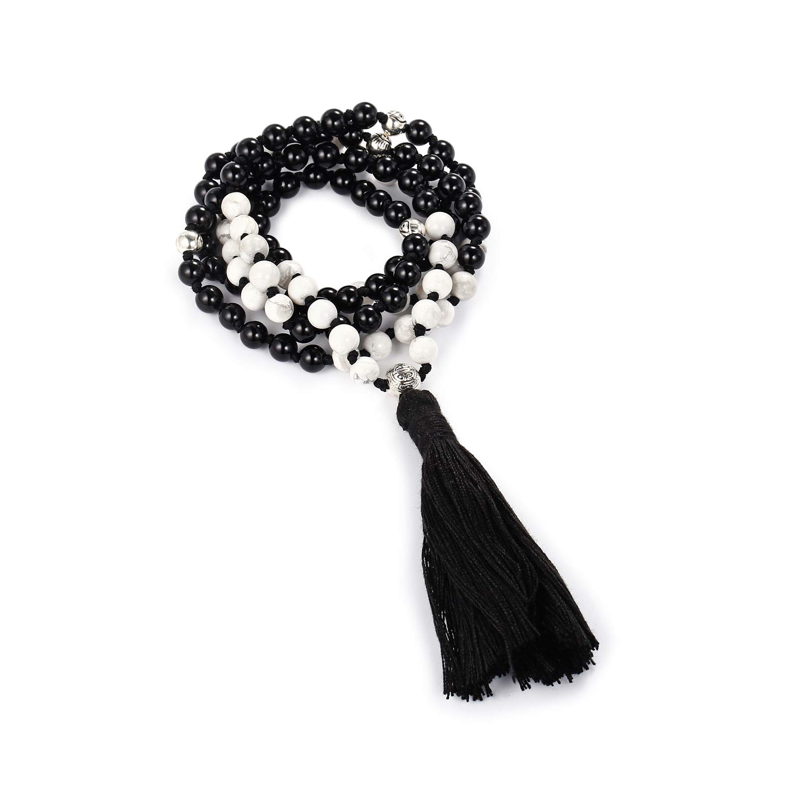 LIUANAN 108 Mala Beads 8mm Natural Bracelet Healing Gemstone Yoga Meditation Hand Knotted Mala Prayer Bead Necklace