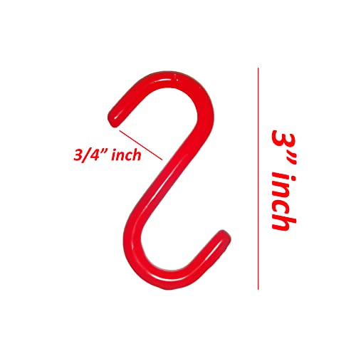 Wideskall 12 Pieces 3" inch Red Vinyl Coated S Shaped Hooks for Hanging Kitchen Rack