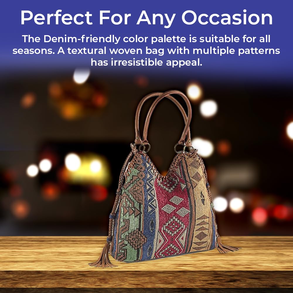 SAGEFINDS Natrona Tapestry Bag | Southwestern Pattern | Slouchy Purse | Snap Closure | Lined Interior with Pockets | 21β Long Double Handles | 16β H x 11β W