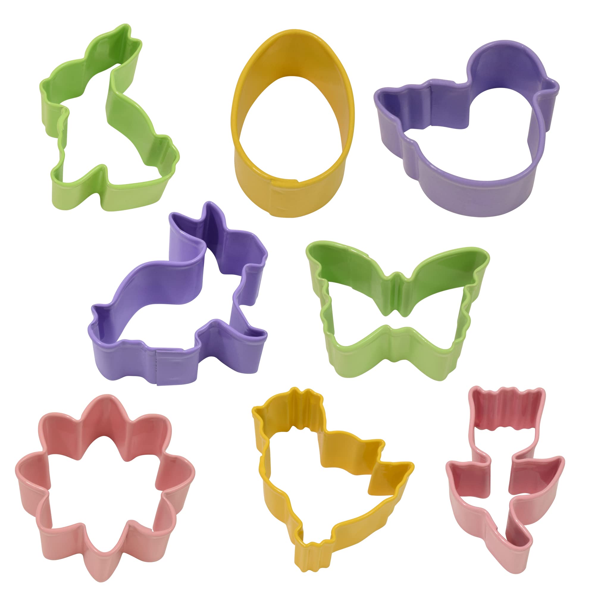 R&M International Mini Easter Cookie Cutters, Butterfly, Egg, Daisy, Duckling, Tulip, 2 Bunnies, Chick, 8-Piece Set