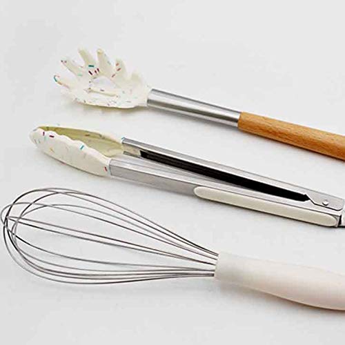 LMMDP Silicone Kitchen Tools Set Cooking Tools Utensils Set Spatula Shovel Soup Spoon with Wooden Handle Special Heat-resistant Design