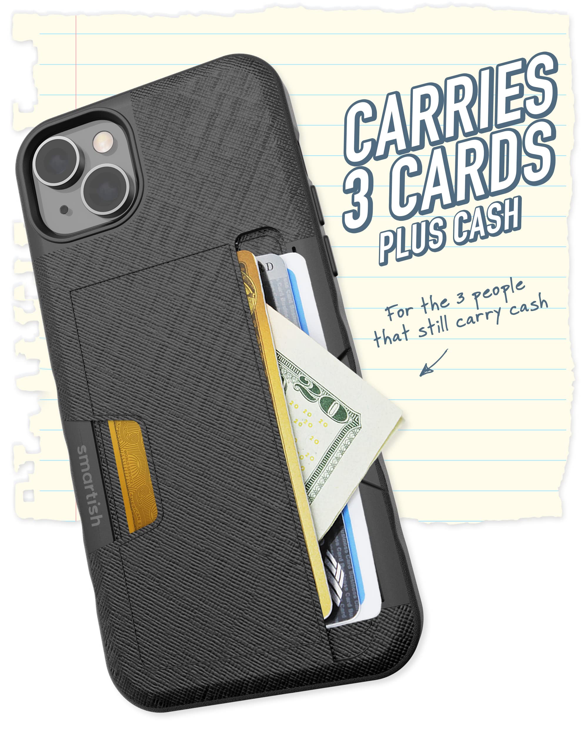 Smartish® iPhone 14 Plus Wallet Case - Wallet Slayer Vol. 2 [Slim + Protective] Credit Card Holder w/Kickstand - Drop Tested Hidden Card Slot Compatible w/Apple iPhone 14 Plus - Black Tie Affair