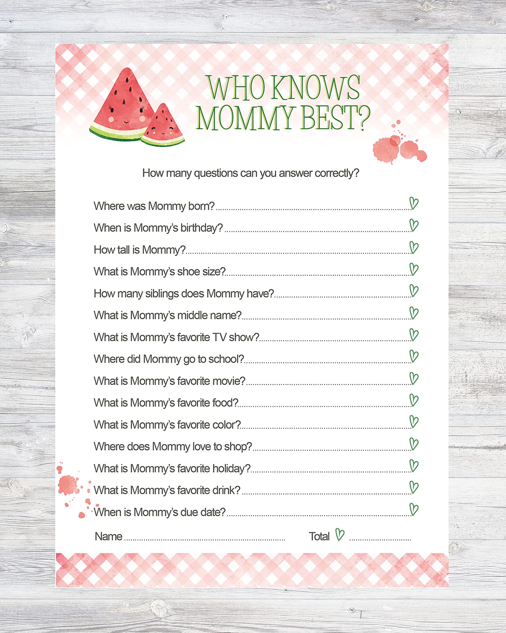 Watermelon Baby Shower Game Who Knows Mommy Best (24-Count)