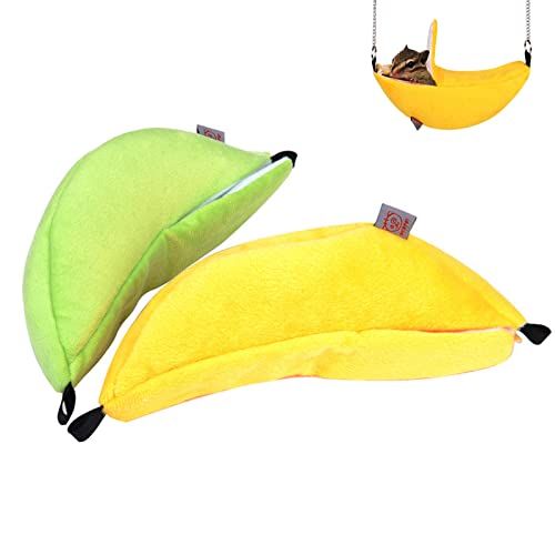 YAFIYGI 2Pack Rat Hammock for Cage Hamster Soft Bed Small Pet House Animals Warm Squirrel Hedgehog Guinea Pig Bed House for Mouse, Chinchilla, Rat, Gerbil and Dwarf Hamster(Yellow+Green