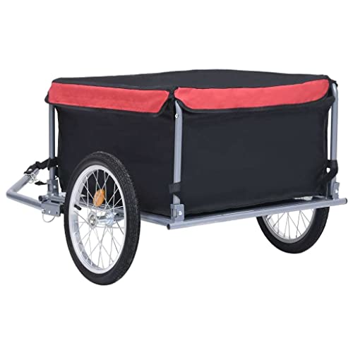 Practical Outdoor Camper Collapsible Folding Wagon Bike Cargo Trailer Black and Red 143.3 lb