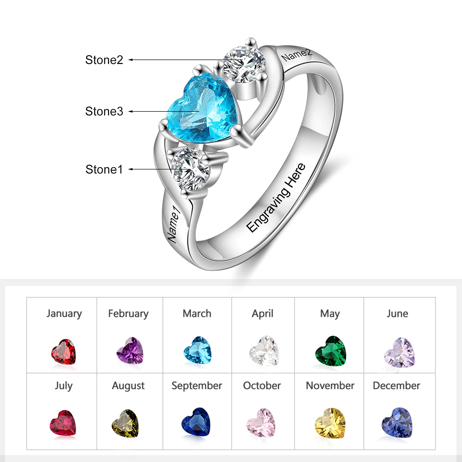Personalized Promise Rings for Her with Simulated Birthstone Couples Names Love Forever Engagement Rings for Women (6)