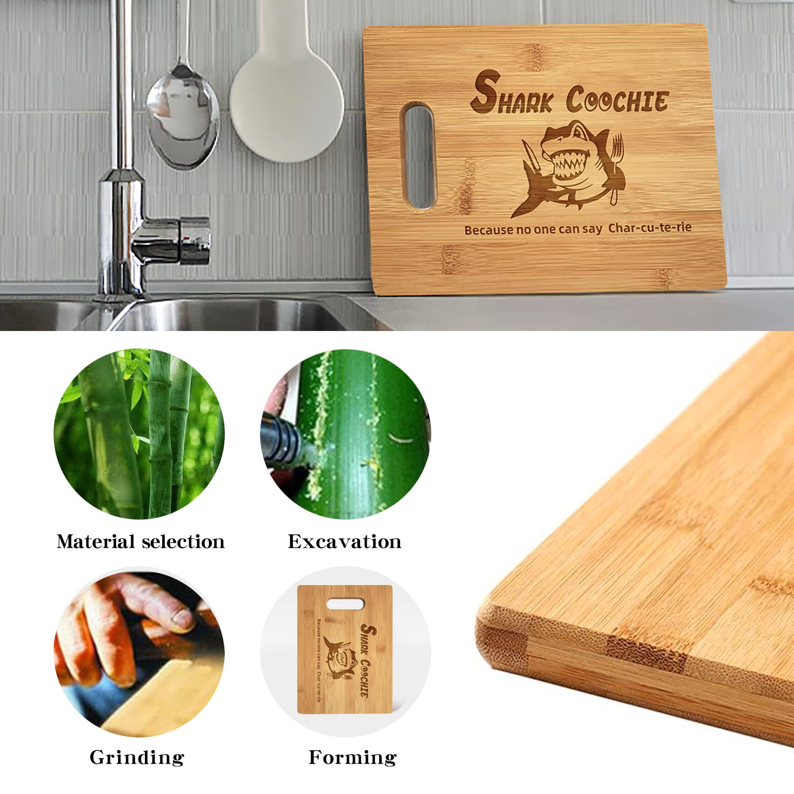 Shark Coochie Charcuterie Cutting Board,Personalized Charcuterie Board,Laser Engraved Bamboo Board,Charcuterie Board for Meat and Cheese (BB, 11‘’)