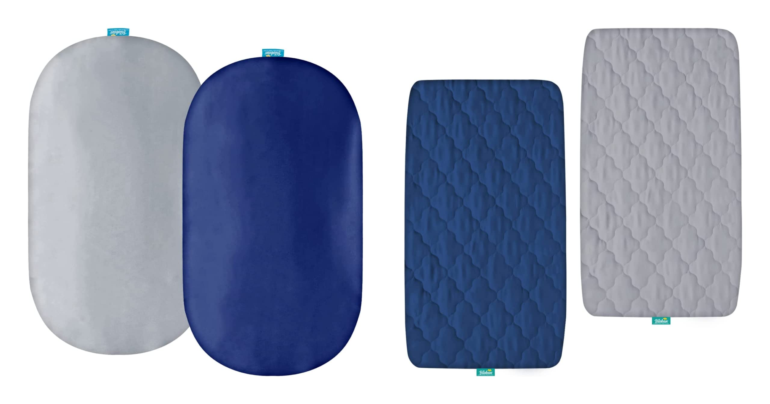 Waterproof Bassinet Mattress Pad Cover, 2 Pack, Fits for All Mainstream Bassinet & Satin Bassinet Sheets Fit for Rectangle, Hourglass, Oval Bassinet Mattress, Grey & Navy Blue, 2 Pack