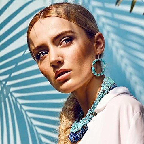 Large Wide Stabilized Turquoise Cluster Chips Bib Statement Collar Necklace Stretch Bracelet for Women Jewelry Set