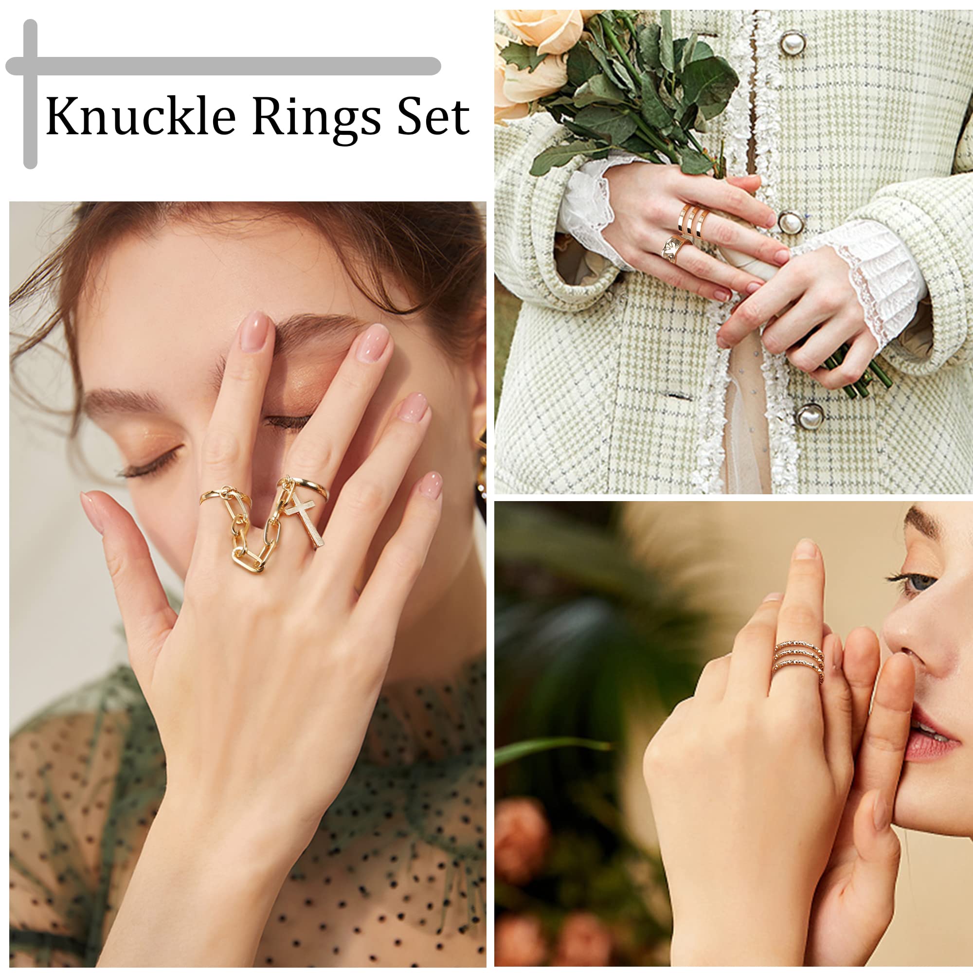 ORAZIO 70 Pcs Vintage Gold Knuckle Rings for Women Boho Stackable Rings Chain Snake Butterfly Finger Rings Trendy Aesthetic Adjustable Rings Pack