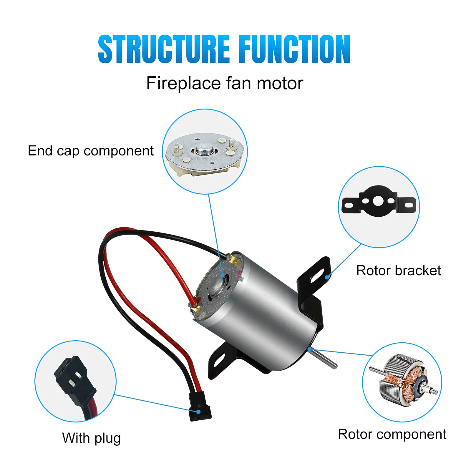 Kyadeys Fireplace Fan Motor Accessories Motor and Power Generation Sheet, 4-Blade Heat Powered Stove Fan for Wood / Log Burner/Fireplace Replacement Electric Motor Kit