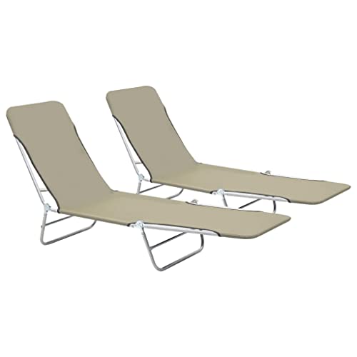 YELWHI Folding Sun Loungers 2 pcs Steel and Fabric Taupe,Foldable Sunlounger Set Adjustable Backrest, Durable & Comfortable, for Outdoor Relaxation Outdoor Furniture, Outdoor Seating