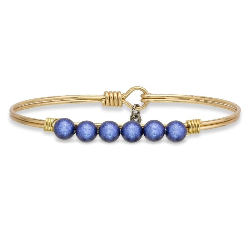 Luca + Danni Crystal Pearl Bangle Bracelet For Women in Iridescent Dark Blue - Silver Tone Size Regular Made in USA