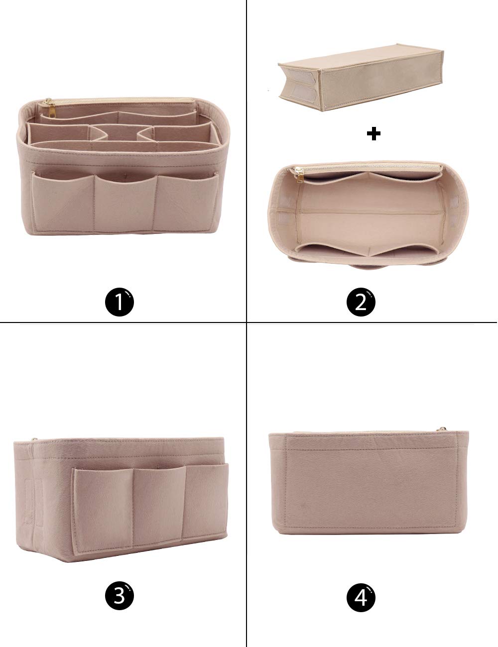 LEXSION Felt Handbag Organizer,Insert purse organizer Structure Shaper fits Speedy 8001 Beige L