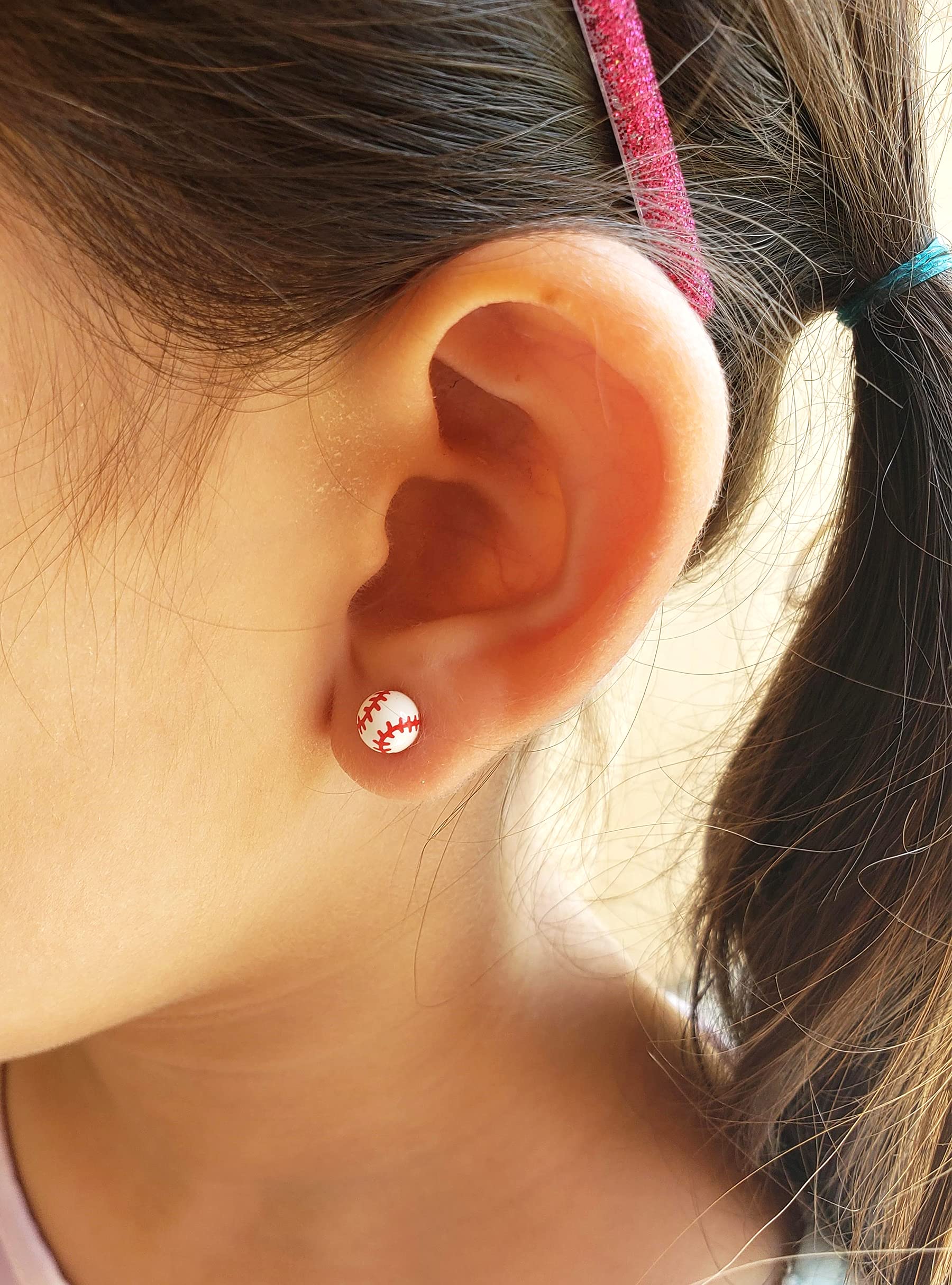 KIWI DAISY Stainless Steel Post Earrings (6mm Ball Size) (Baseball)