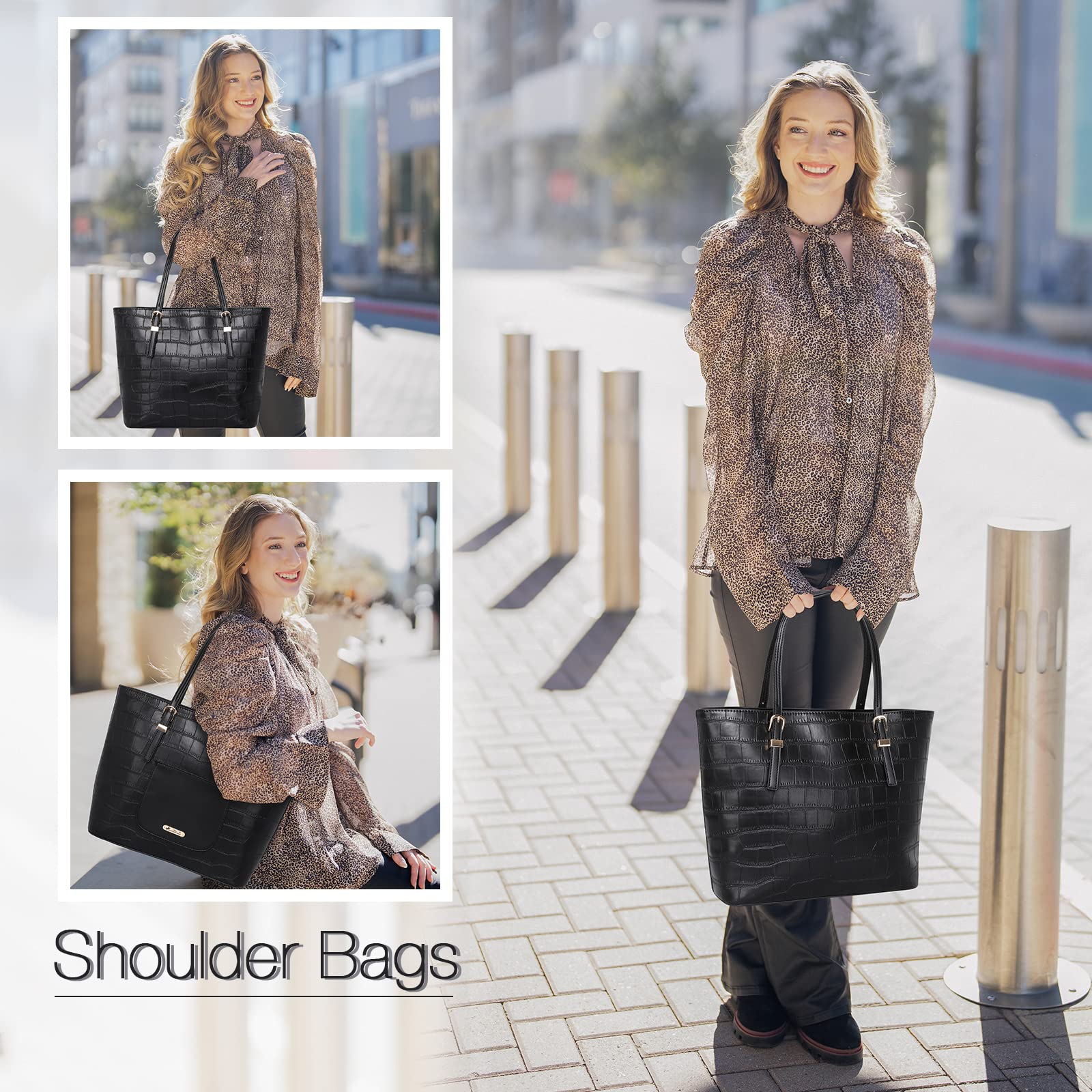 Montana West Handbags Crocodile Pattern Purses for Women Tote Bag Top-Handle Pu Leather Shoulder Bags B2B-MWC-027BK