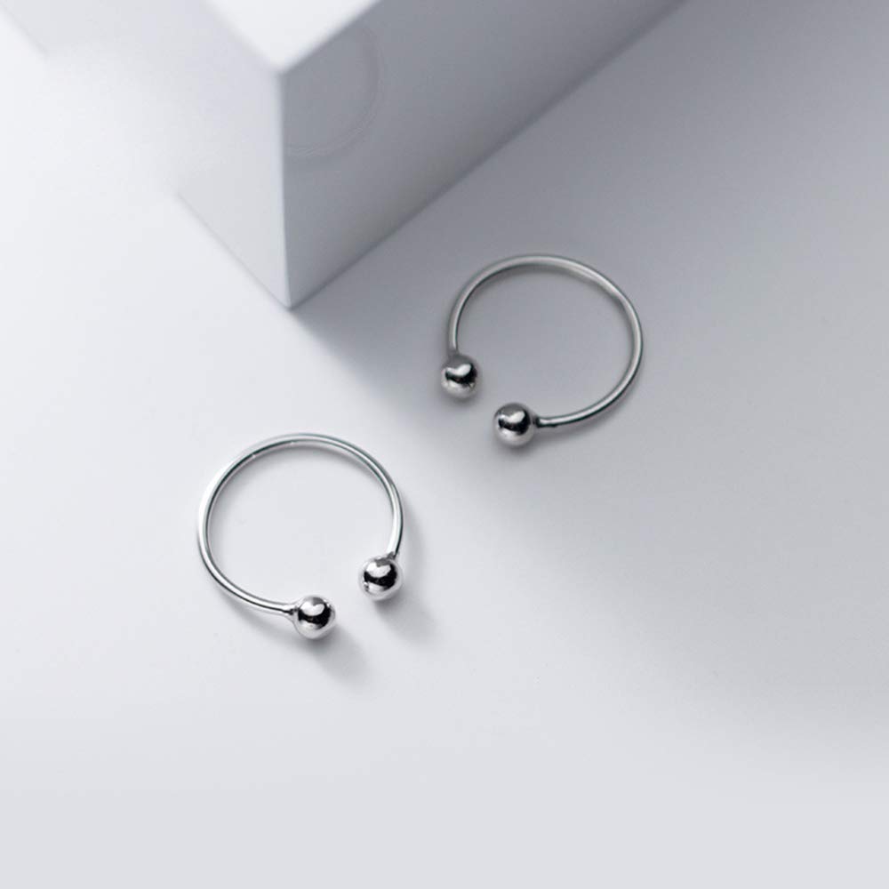 NewZenro Dainty Tiny Balls Knuckle Stacking Rings for Women S925 Sterling Silver Statement Adjustable Open Rings Minimalist White Gold Plated Polished Tail Finger Rings Hypoallergenic Jewelry Gifts