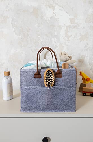 Pazar Kapısı Felt Mixed Fabric Baby Diaper Caddy Organizer 9 Compartments With Leather Handles - Baby Clothes Organizer - Nursery Storage Bin and Car Organizer for Diapers And Baby Wipes (grey)