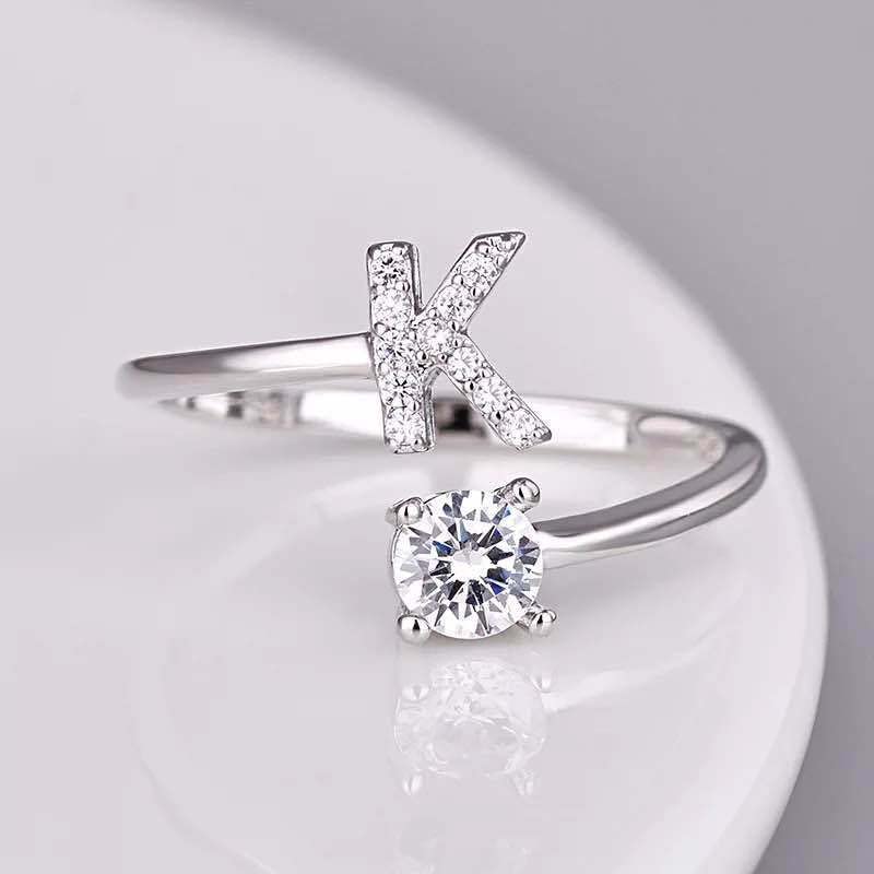 SITUMEIZI A Initial Letter Rings for Women Girls Adjustable Stainless Steel Alphabet Rings
