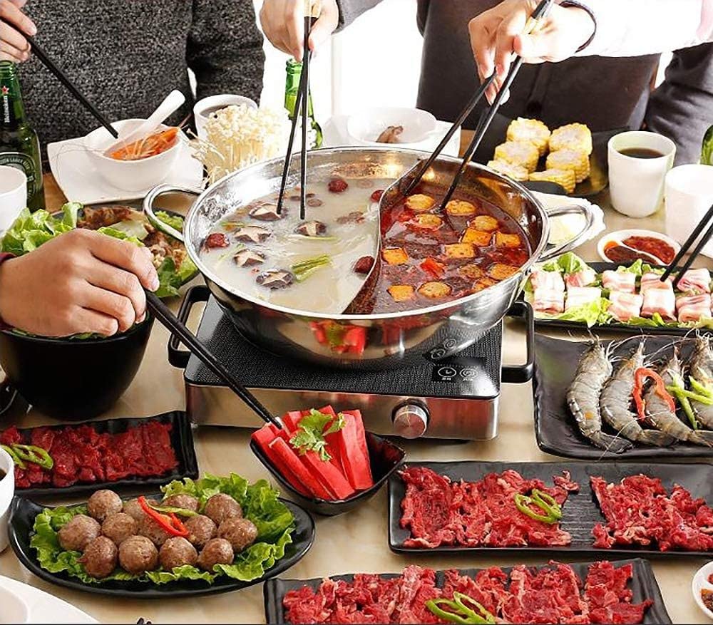 Shabu Shabu Hot Pot. 304 Premium Stainless Steel Hot Plate Cookware Set Ramen Cooker, Hot Pot Soup Base Korean BBQ Multi Cooker Stainless Steel Pot Set, 11"(28cm) Pot with Divider