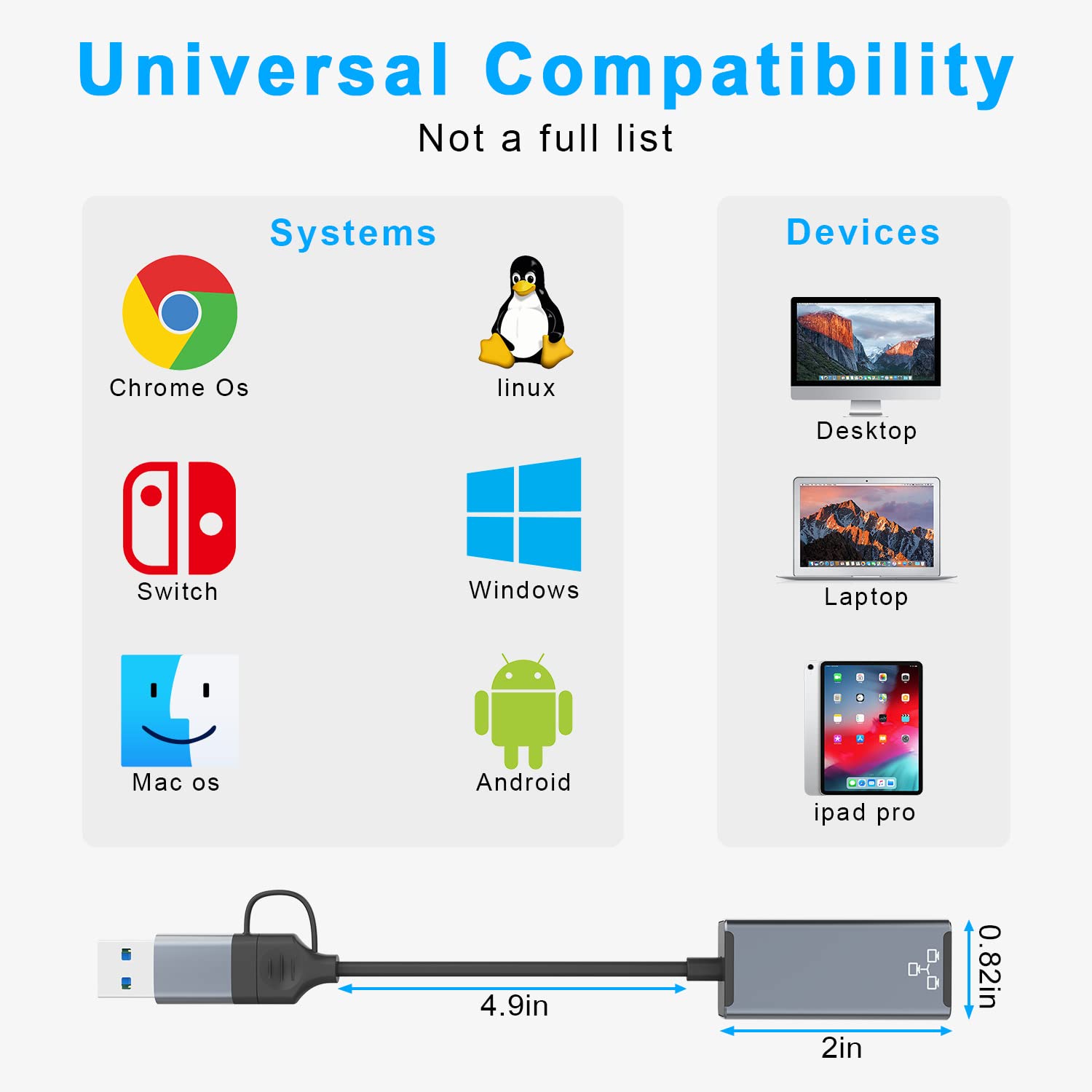 USB to Ethernet Adapter,2 in 1 USB C to Ethernet Adapter,10/100/1000 Gigabit Ethernet Adapter for MacBook Pro/Air,Surface Pro,Notebook Laptop UC164,Galaxy S21/S20