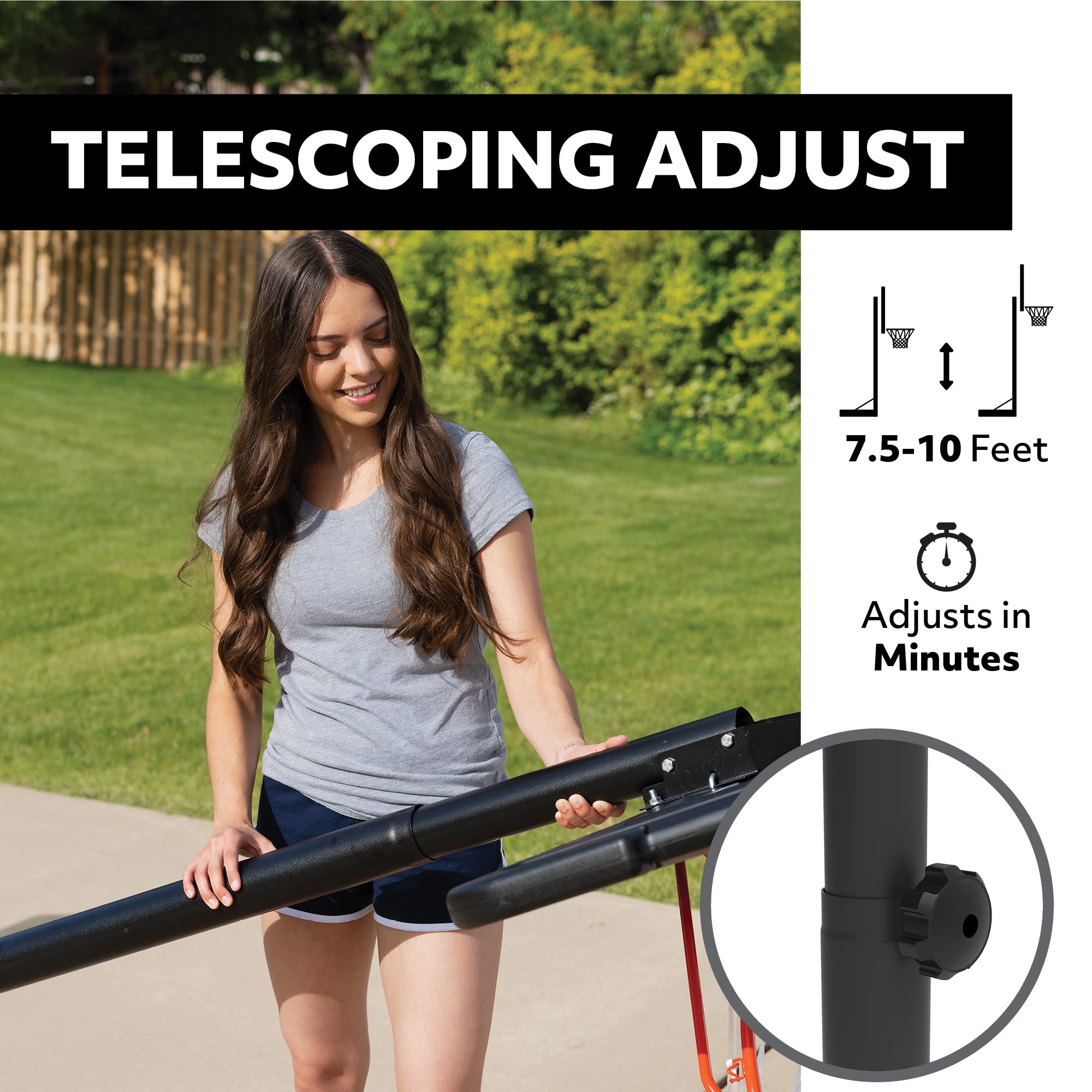 Lifetime Pro Court Height Adjustable Portable Basketball System, 44 Inch Polycarbonate Backboard
