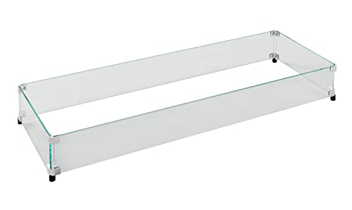 The Outdoor GreatRoom Company Glass Guard - Rectangular Glass Wind Guard for 12" by 42" Crystal Fire Burner - Sturdy Tempered Glass Panels with Aluminum Clips for Attachment - Easy to Assemble